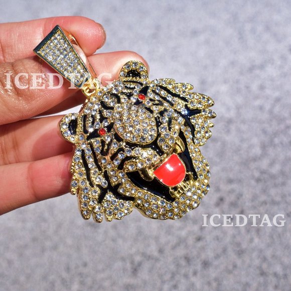 Accessories | Mens Iced Out Gold Pt Jumbo Tiger Head Pendant | Poshmark